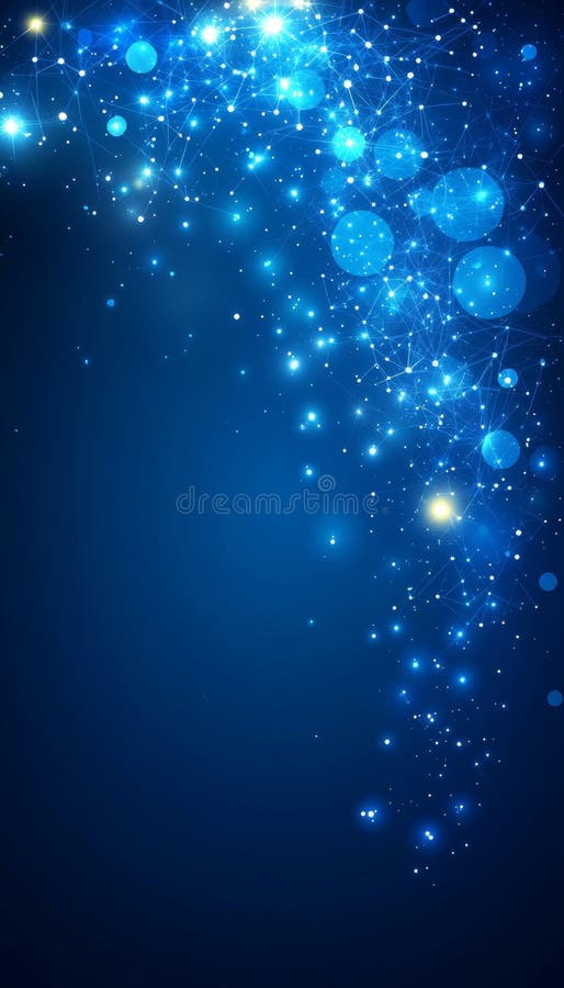 Abstract Blue Background, Bright Glowing Dots Connected by Lines, with ...