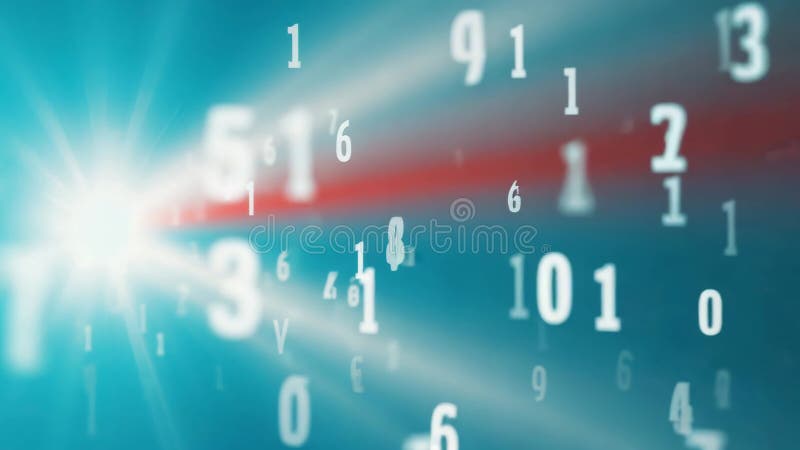 Abstract Blue Background with Bright Light and Floating White Numbers ...