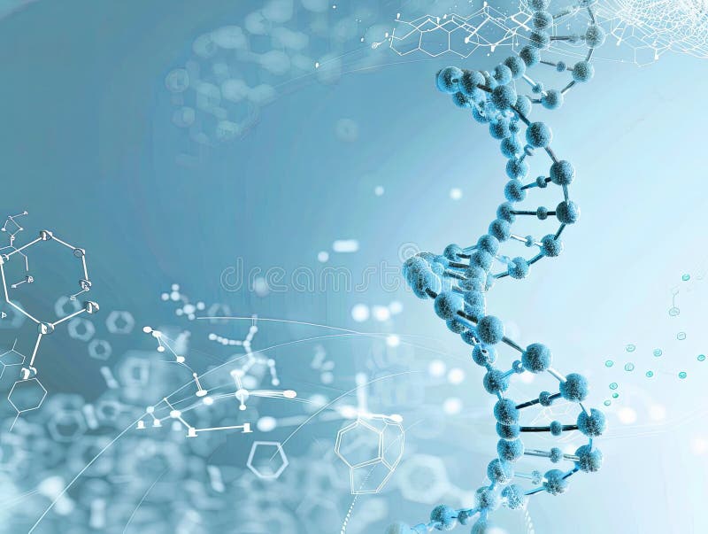 Abstract Blue Background with DNA Strand, Molecules and Blurred Bokeh ...