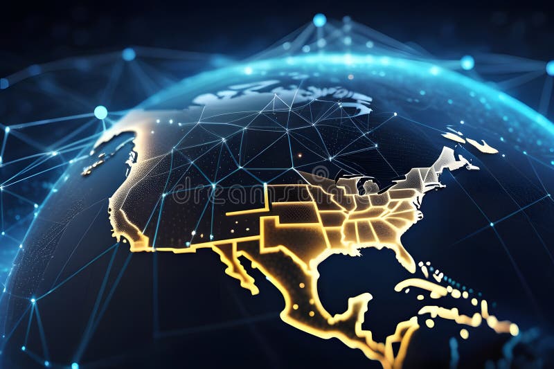 Abstract Blue Background with Earth and Connection View Stock ...