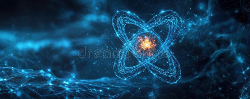 Abstract Blue Background Featuring Atom with Scientific Connections ...