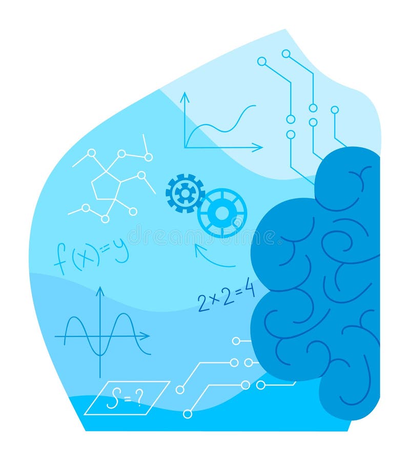 Abstract Blue Background Featuring Brain, Mathematical Equations ...