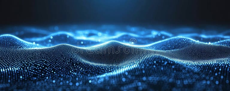 Abstract Blue Background Featuring a Wave of Pixels, Glowing Squares ...