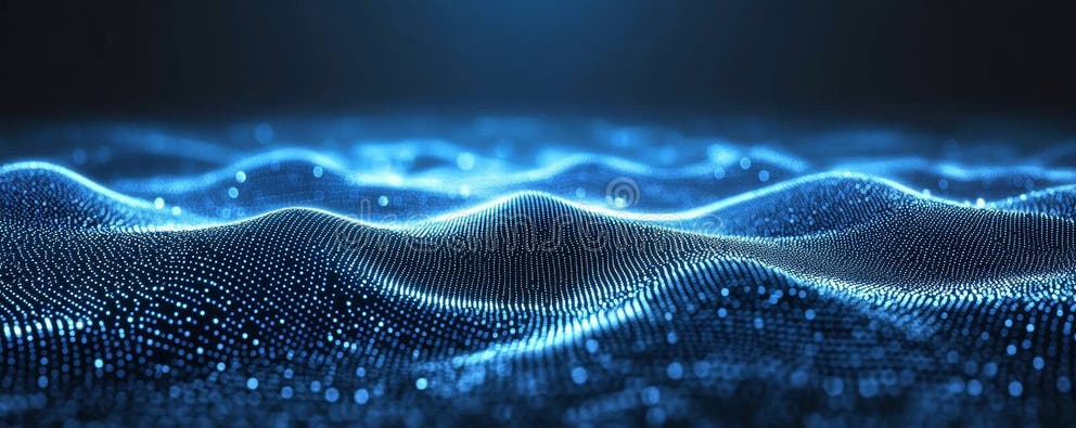Abstract Blue Background Featuring a Wave of Pixels, Glowing Squares ...