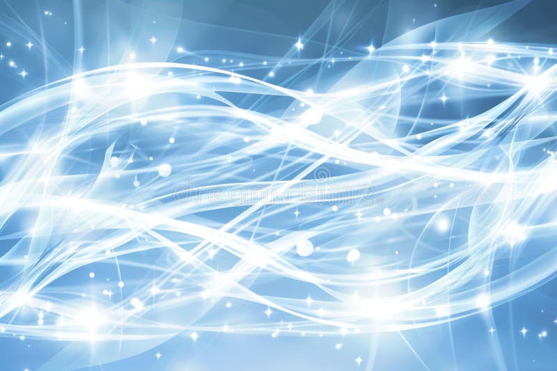 Abstract Blue Background with Flowing White Light Streaks and Sparkles ...