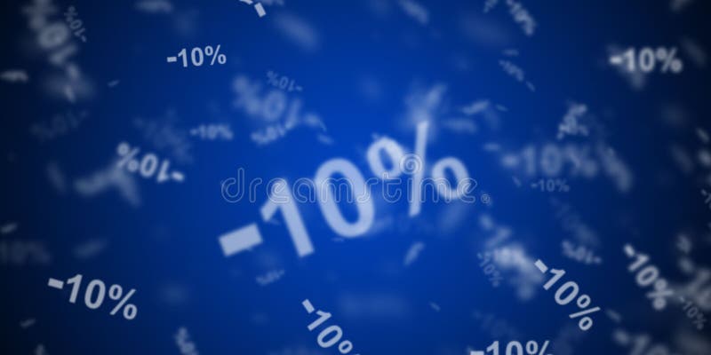 Abstract Blue Background with Flying -10 Discount Symbols Stock ...