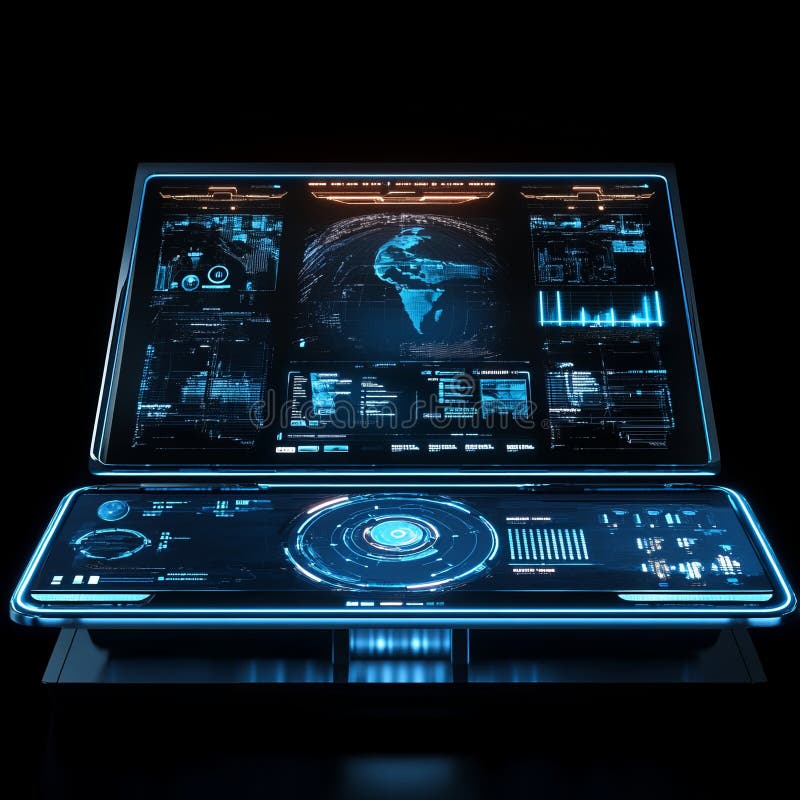 Abstract Blue Background with Futuristic User Interface. 3D Rendering ...