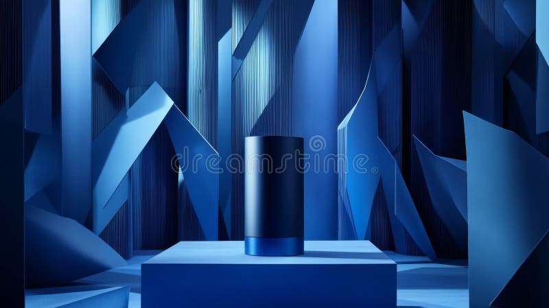 Abstract Blue Background with Geometric Shapes and Cylindrical Object ...