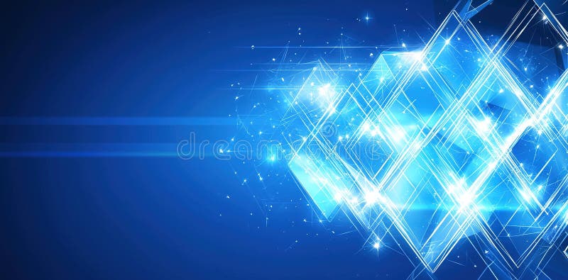 Abstract Blue Background with Glowing Cubes and Light Streaks, Ideal ...