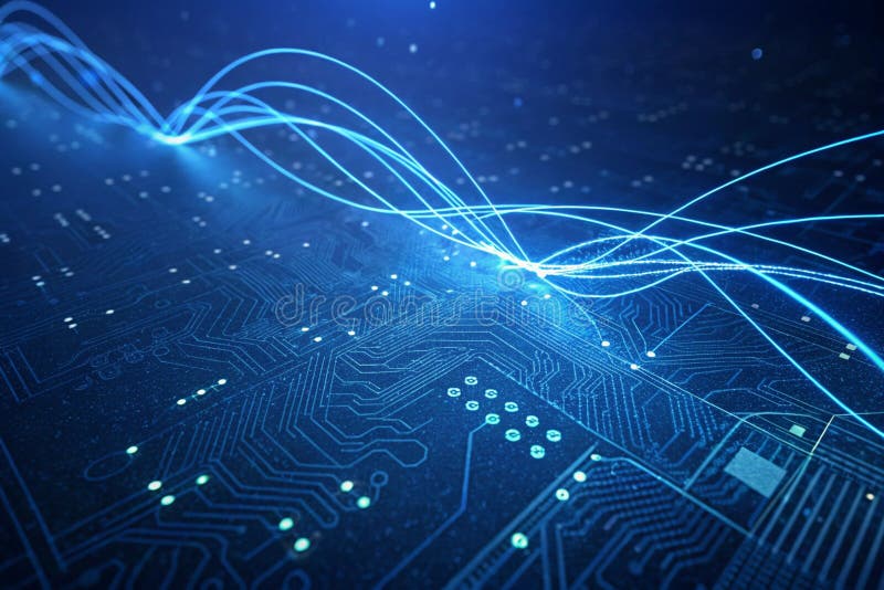 Abstract Blue Background with Glowing Data Technology Lines Stock ...