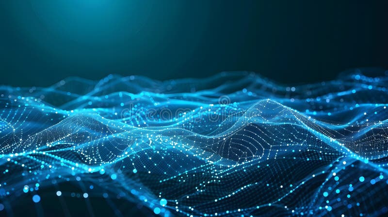 Abstract Blue Background with Glowing Digital Waves and Connecting Dots ...
