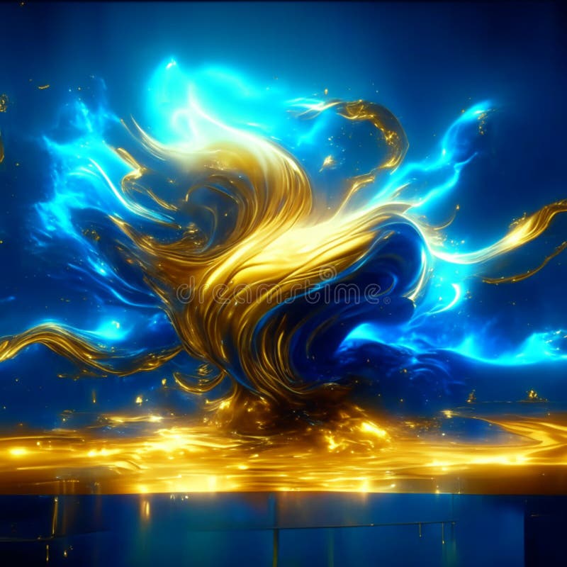 Abstract Blue Background with a Glowing Fire and Waves. 3d Rendering AI ...