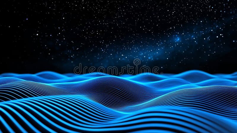 An Abstract Blue Background with Glowing Specks and Undulating Patterns ...