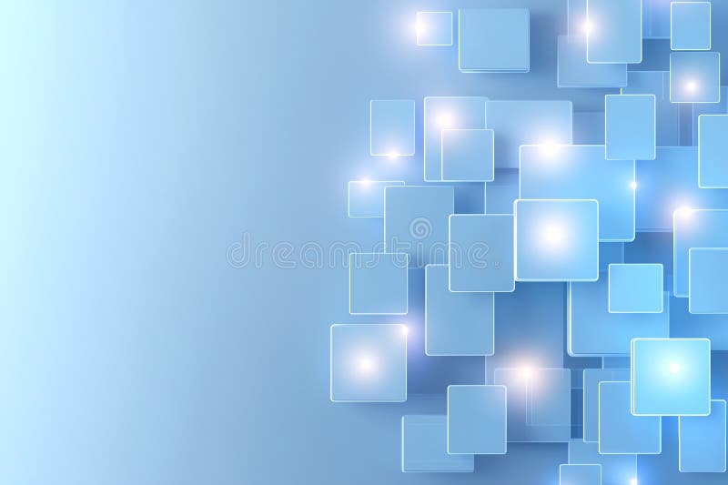 Abstract Blue Background with Glowing Squares and Soft Light Effects ...