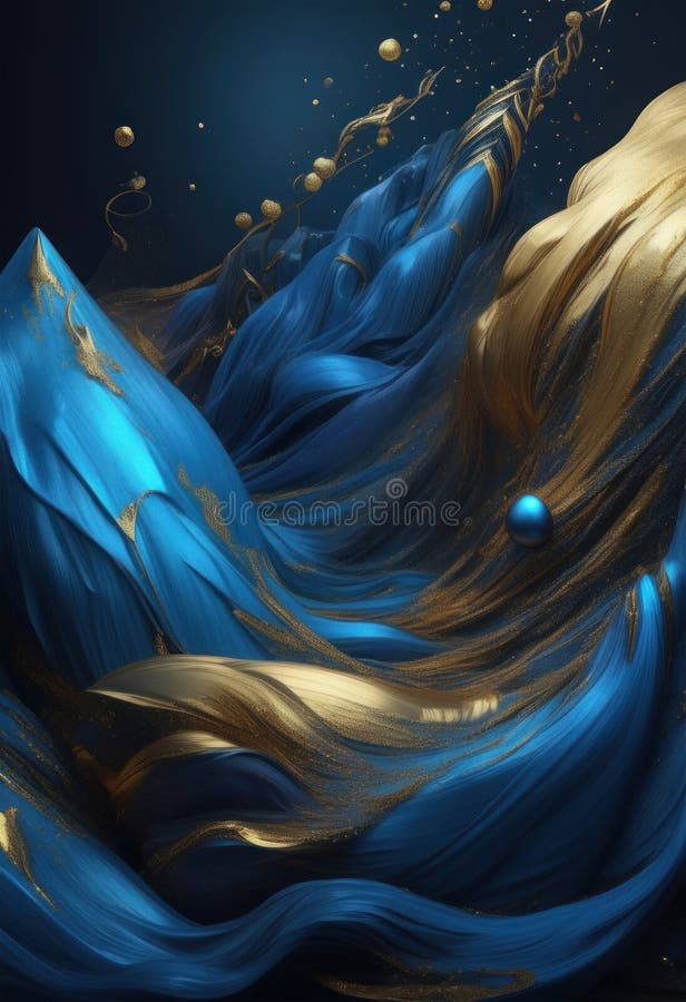 Abstract Blue Background with Golden Elements. Digital Illustration ...