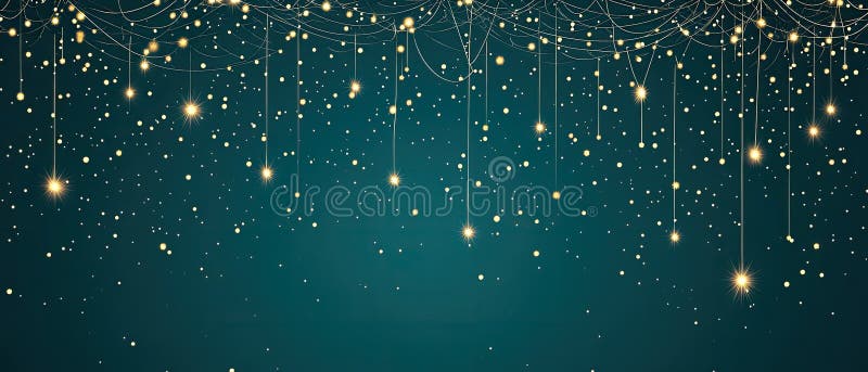 Blue Background with Hanging String Lights and Sparkling Effect Stock ...