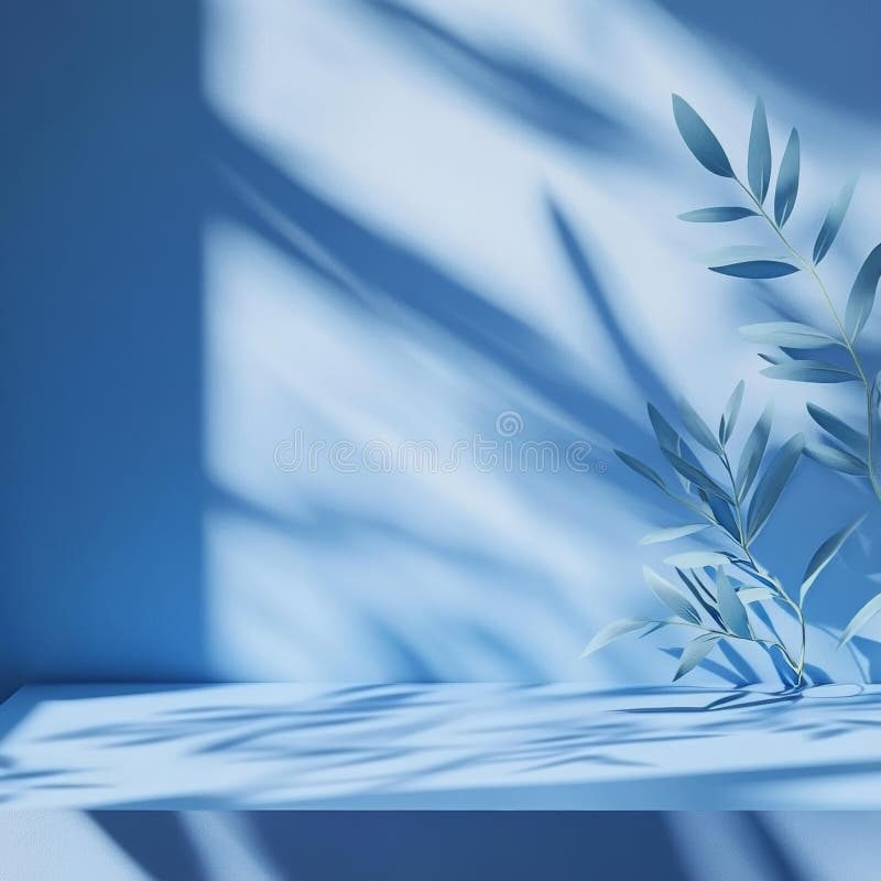 Abstract Blue Background with Leaves and Shadows. 3d Rendering, 3d ...