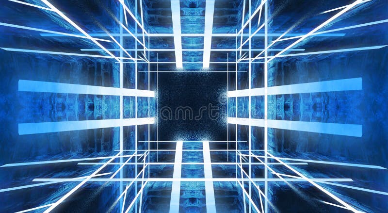 Abstract Blue Background with Lines and Rays of Blue Neon Light ...