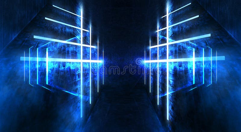 Abstract Blue Background with Lines and Rays of Blue Neon Light ...