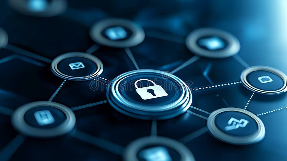 Abstract Blue Background with Lock and Circles Modern Security Design ...