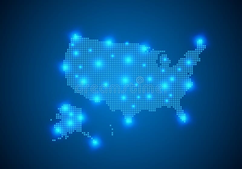 Abstract Blue Background with Map, Internet Line, Connected Points. Map ...