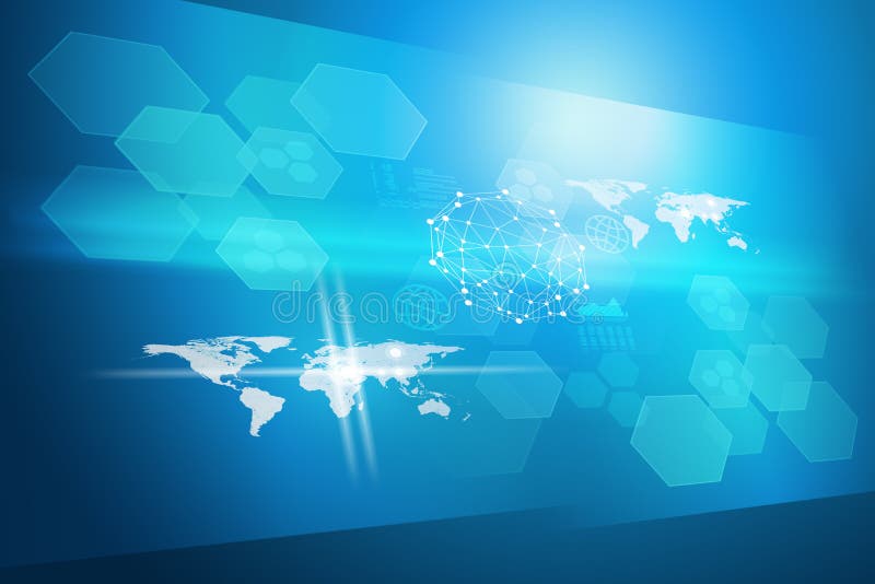 Abstract Blue Background with Molecule Stock Illustration ...