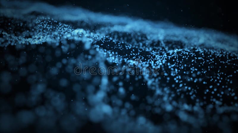 Abstract Blue Background with Moving Wave Particles. Backdrop of Bokeh ...
