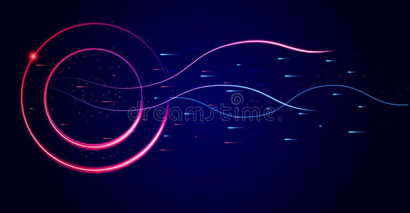 Abstract Blue Background with Neon Round Red Glowing Shapes, Sparks ...