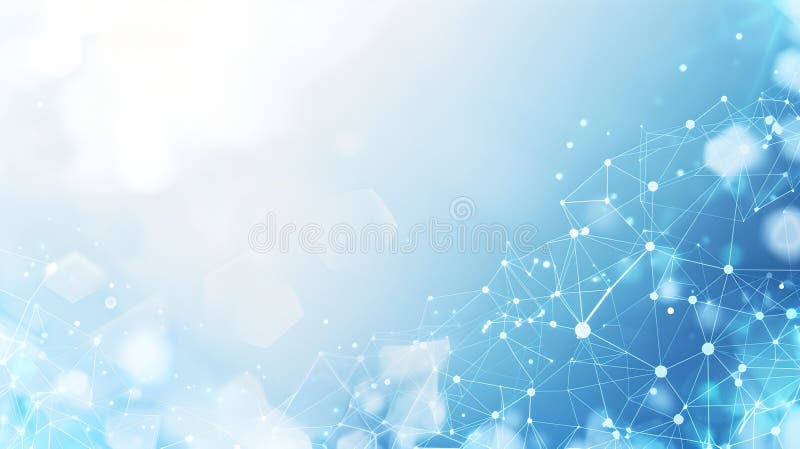 Abstract Blue Background with Network Connections. Light Bokeh, Digital ...