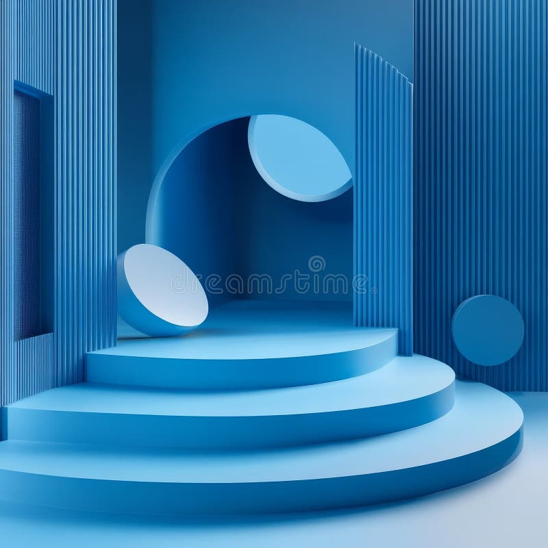 Abstract Blue Background with Podium and Geometric Shapes. 3d Vector Illustration Stock ...