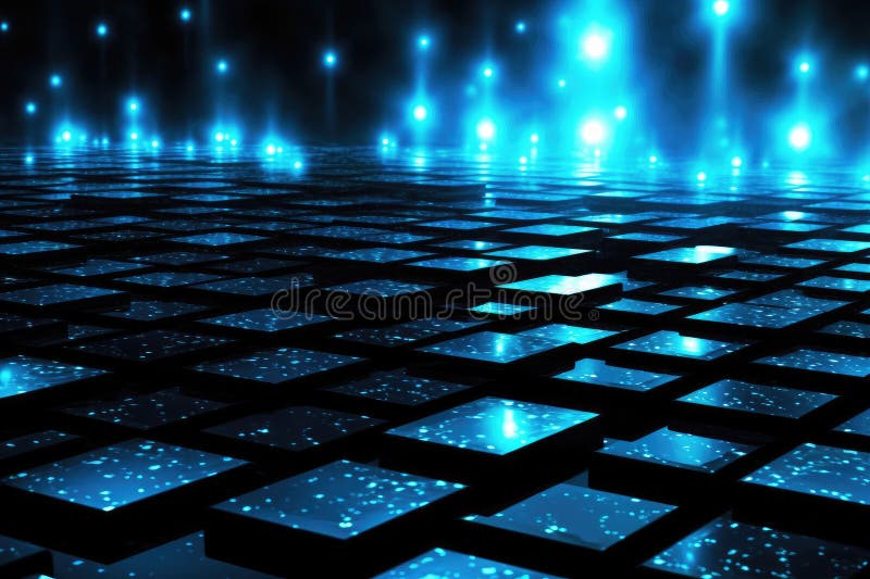 Abstract Blue Background with Some Smooth Square Tile Box and Neon ...