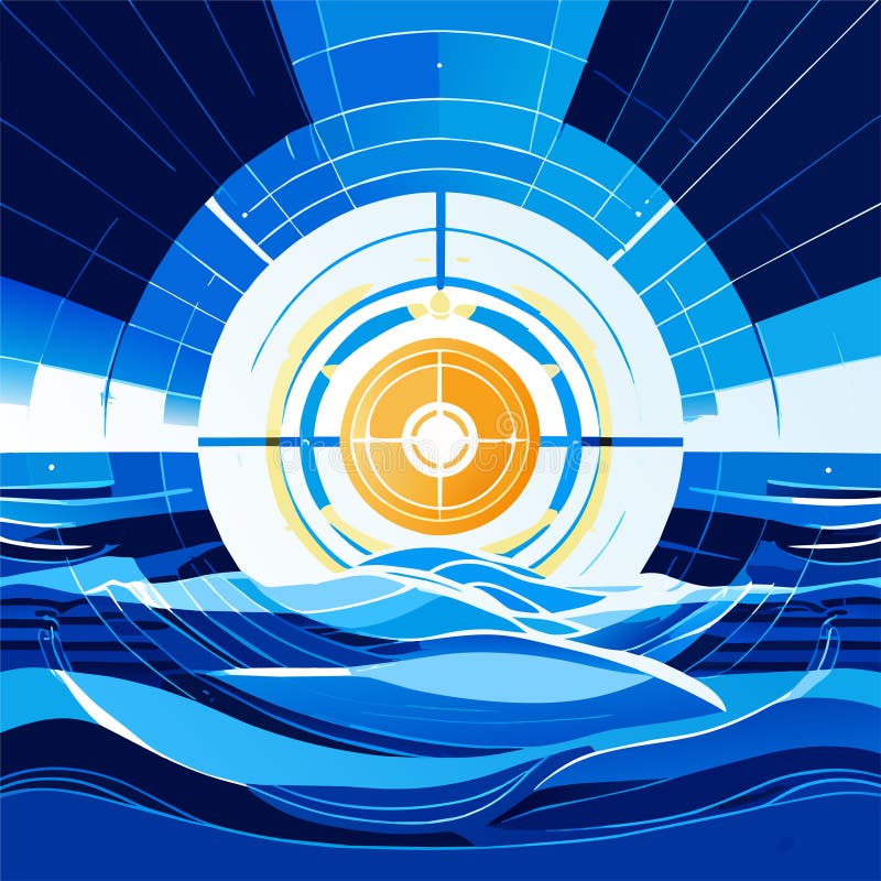 Abstract Blue Background with Sun Rays and Sea Waves. Vector ...