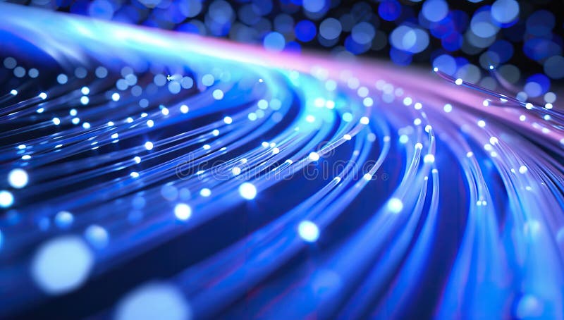 Abstract Blue Background with Technology Fiber Optic Light Rays and ...
