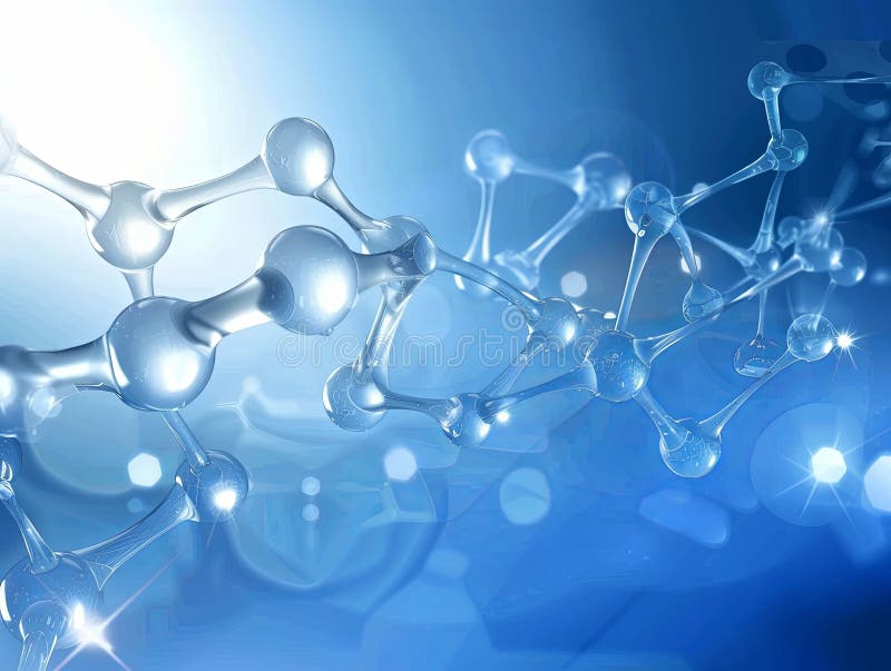 Abstract Blue Background with Transparent Molecule Structure and Shiny ...