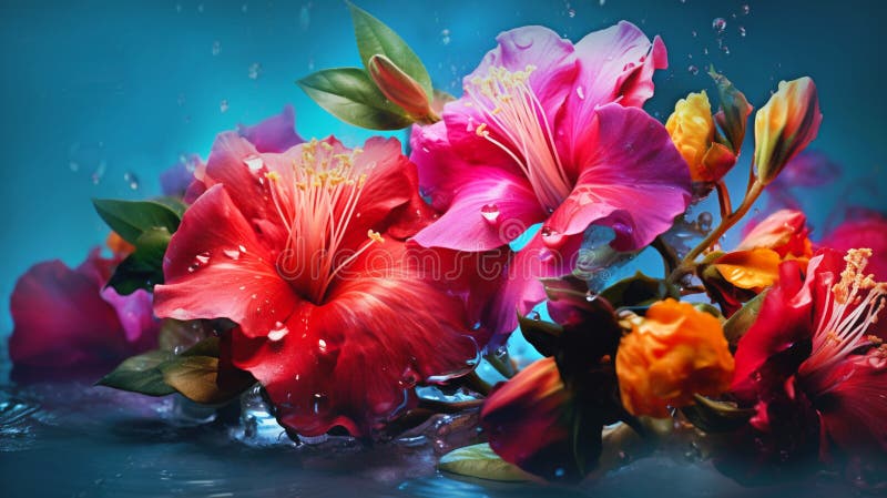 Abstract Blue Background with Tropical Flowers. Visual Aesthetics ...