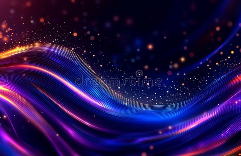 Abstract Blue Background with Wavy Elements and Glowing Stars Creates ...
