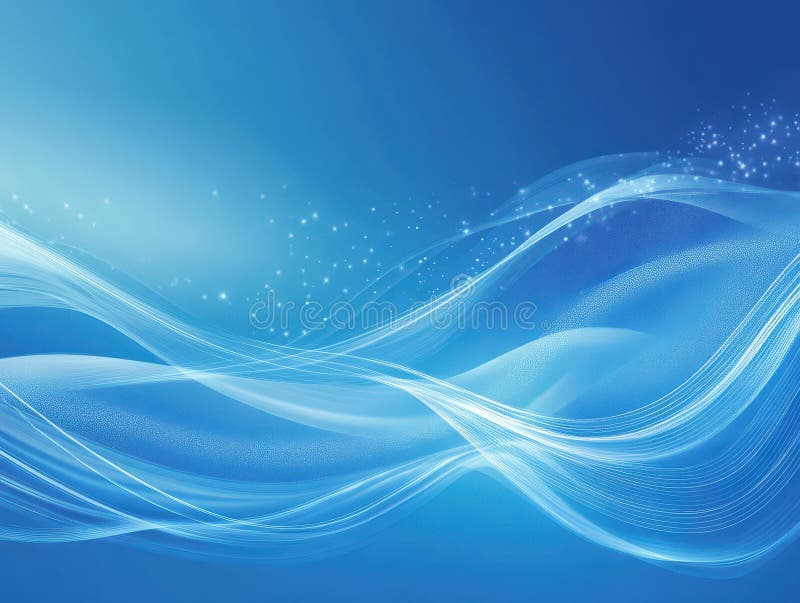 Abstract Blue Background with Wavy Lines and White Sparkles Stock ...