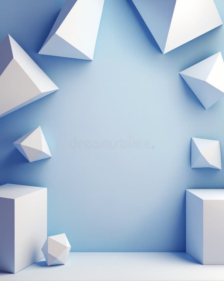 Abstract Blue Background with White Geometric Shapes. 3d Render ... Abstract Blue Background with White Geometric Shapes. 3d Render ...