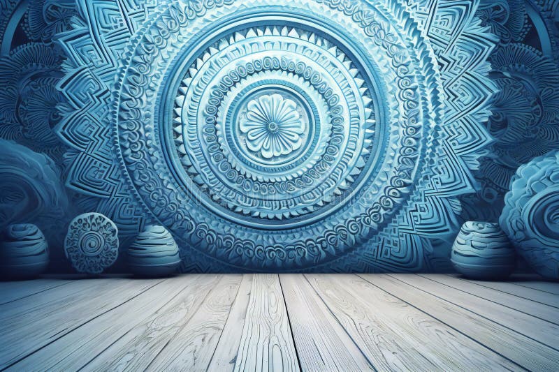 An Abstract Blue Background with a Wooden Floor Stock Illustration ...
