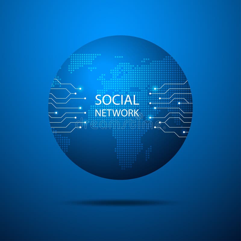 Abstract Blue Background with World Map, Internet Line and Connected ...