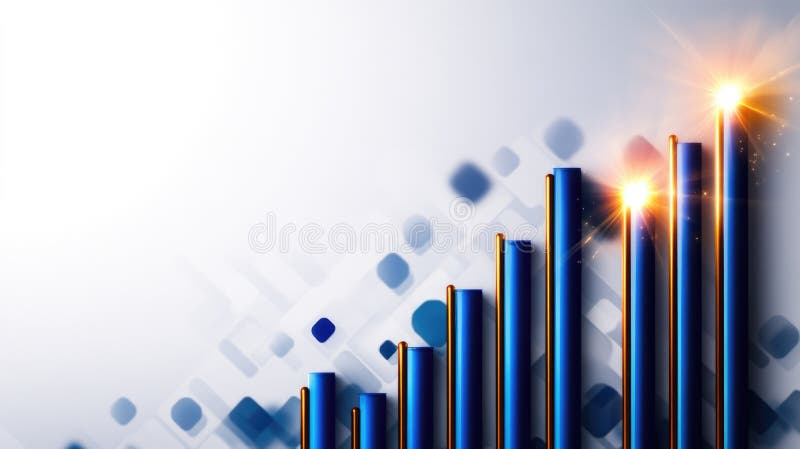 Abstract Blue Bar Graph with Rising Columns and Sparkling Highlights ...