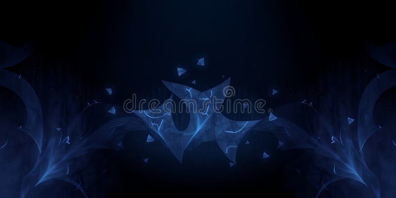 Abstract Blue Bat Shape with Geometric Fragments on a Dark Background ...