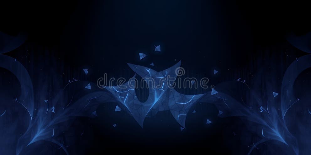 Abstract Blue Bat Shape with Geometric Fragments on a Dark Background ...