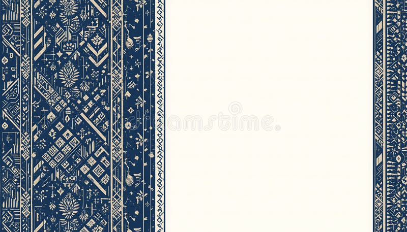 Abstract Blue and Beige Ethnic Pattern Border Background with Blank ...