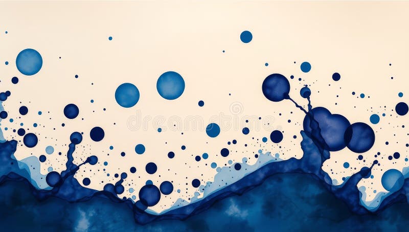 Abstract Blue and Beige Ink Splash with Dynamic Circles and Waves Stock ...