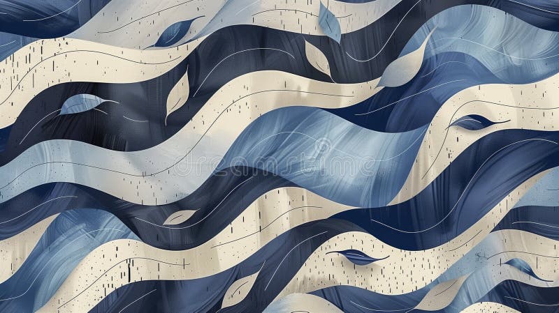Abstract Blue and Beige Wavy Pattern with Leaf Motifs Stock ...