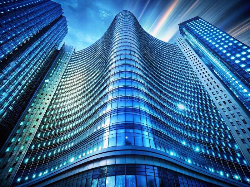 Abstract Blue Binary Code Architecture a Futuristic Digital Building ...