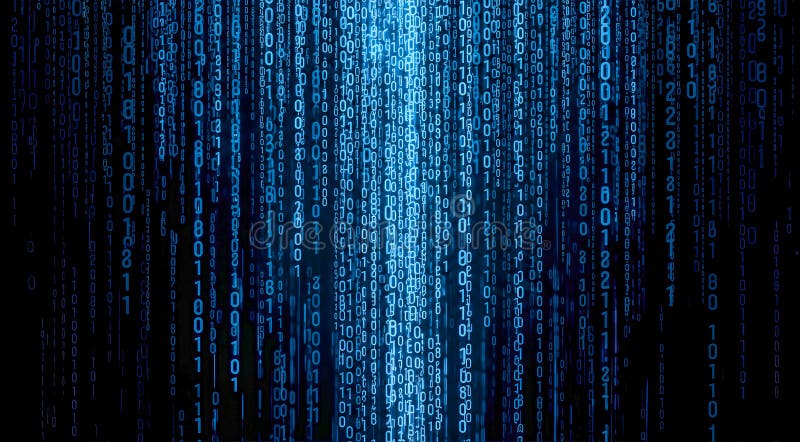 Abstract Blue Binary Code Background, Matrix Data Rain, Technology Concept, Digital Information ...