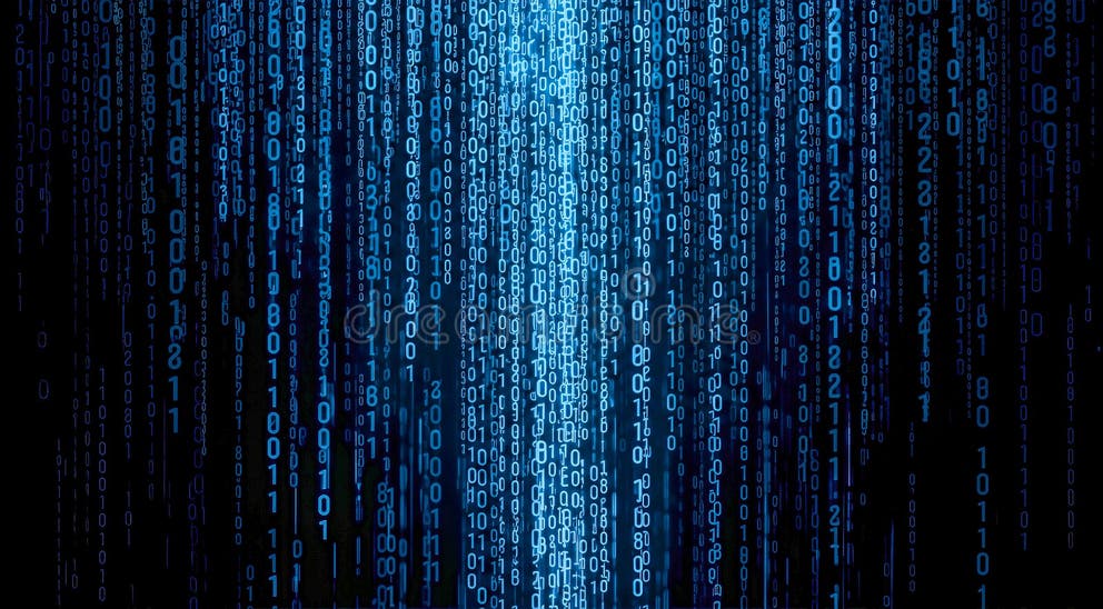 Abstract Blue Binary Code Background, Matrix Data Rain, Technology ...