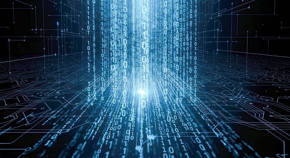 Abstract Blue Binary Code Background, Matrix Data Stream, Technology Concept, Digital ...